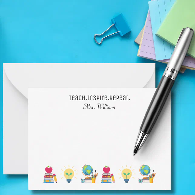 Teacher Appreciation ‘Teach Inspire Repeat’ Custom Card | Zazzle