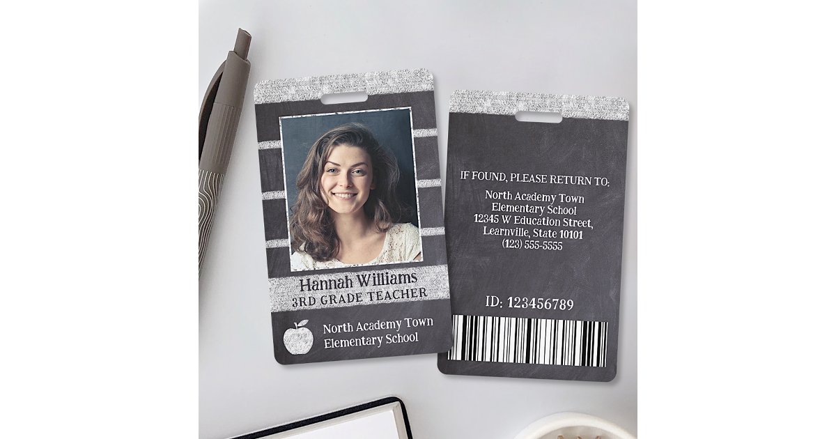 Teacher School Custom Employee Photo Logo Bar Code ID Badge | Zazzle