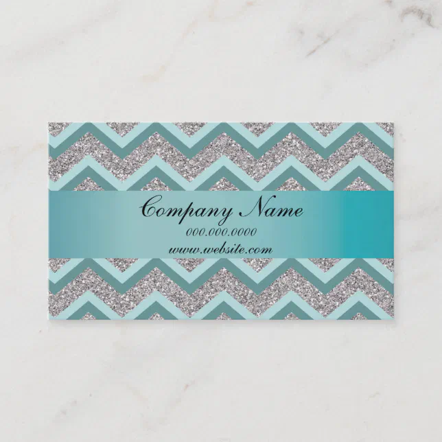 Teal Silver Glitter Zigzag Pocket 2019 Calendar Business Card | Zazzle