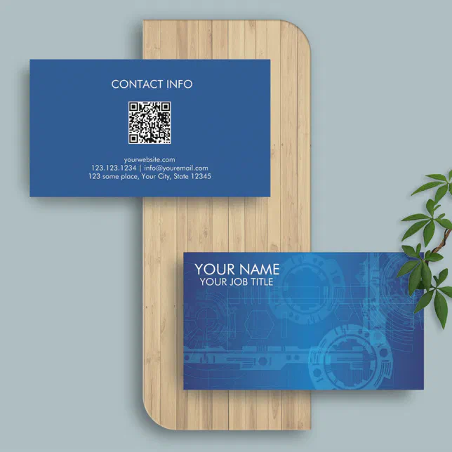 Tech Blue | Minimalist Modern Tech QR Code Business Card | Zazzle