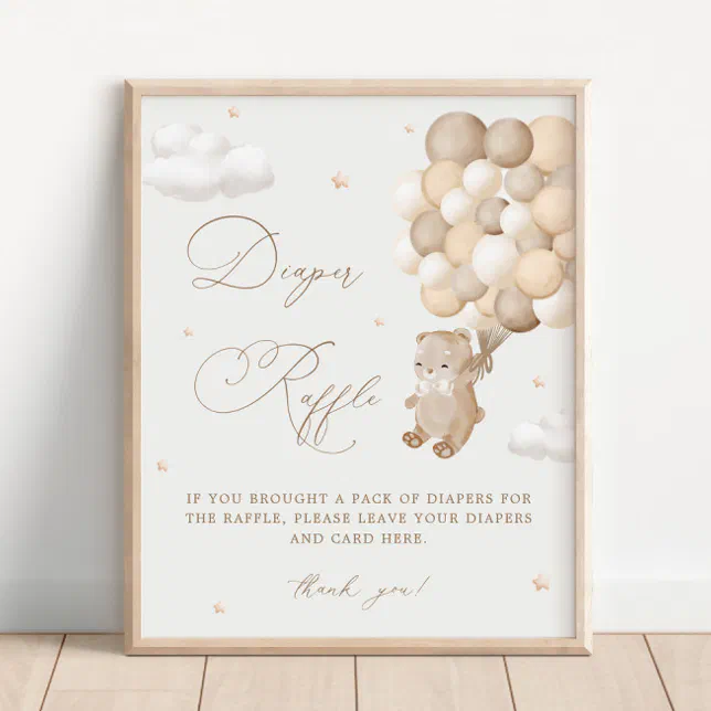 Teddy Bear Brown Baby Shower Diaper Raffle Poster | Zazzle