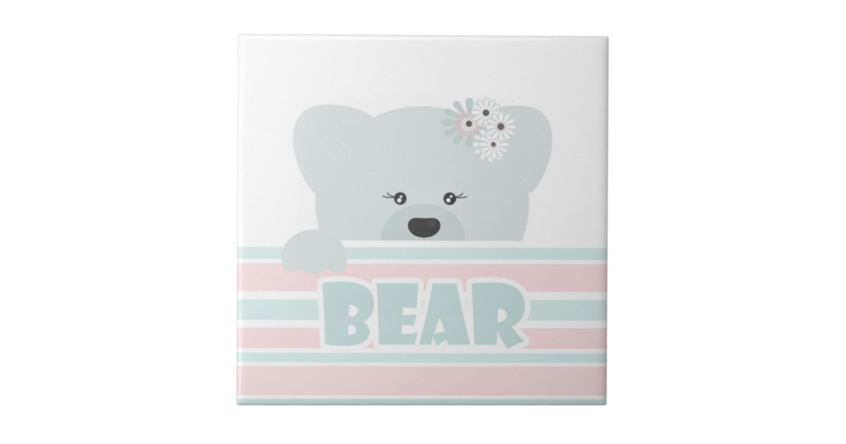 Teddy bear illustration kids childish print ceramic tile | Zazzle