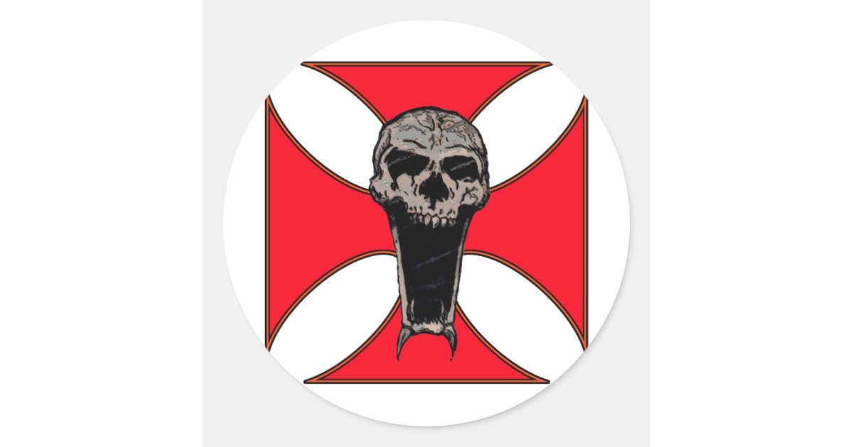 Templar cross skull classic round sticker | Zazzle
