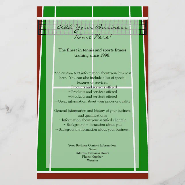 Tennis Court Layout Graphic Flyer | Zazzle