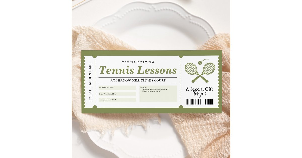 Tennis Lesson Gift Voucher Certificate Invitation | Zazzle