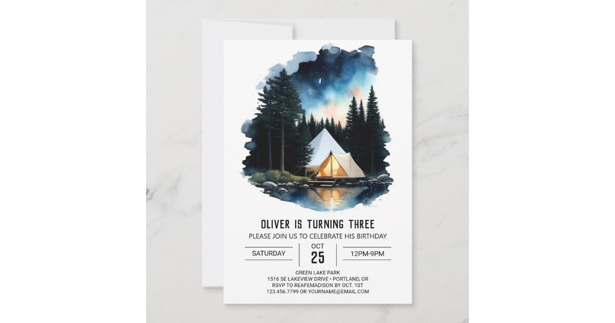 Tent Adventure Birthday Invitation | Zazzle