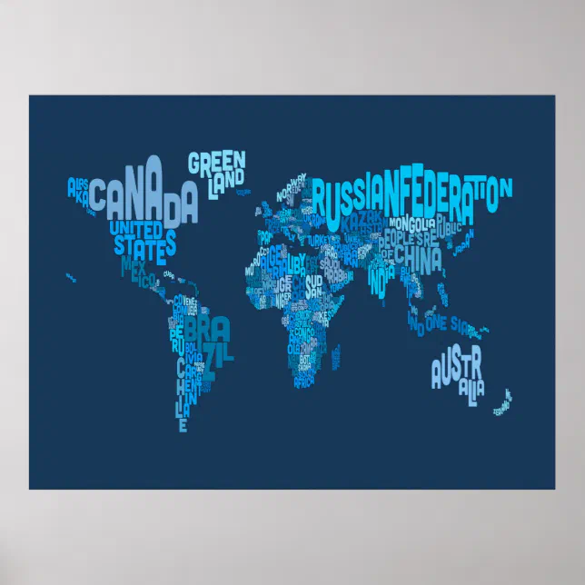 Text Map of the World Map Poster | Zazzle
