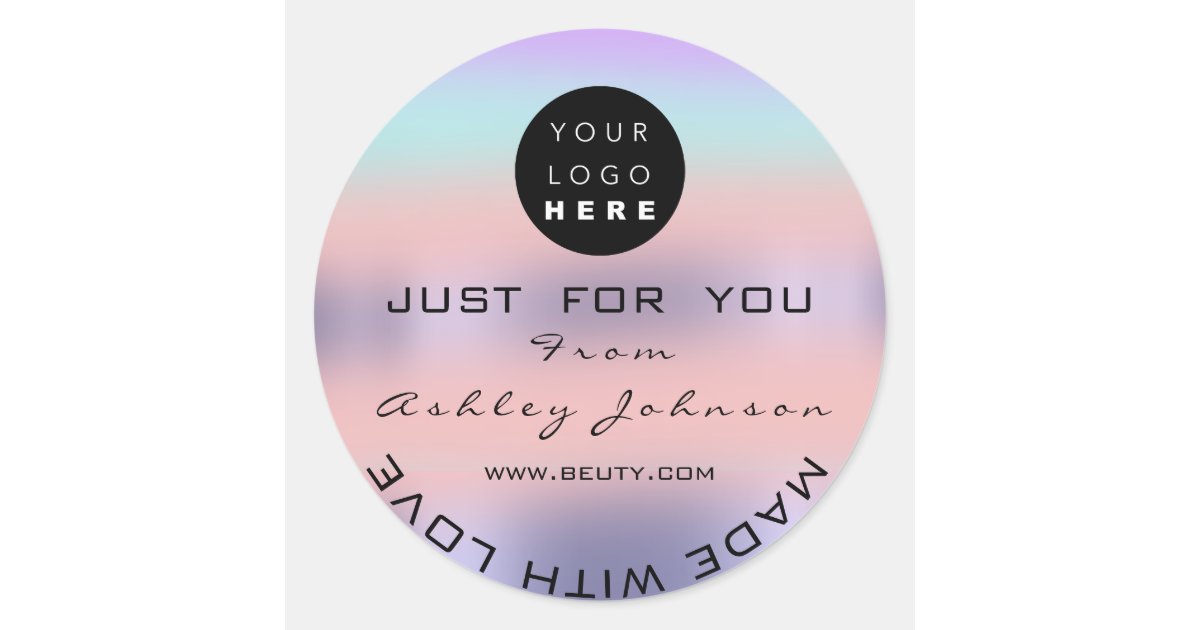 Thank Logo Holograph PINK Ombre Violet Classic Round Sticker | Zazzle