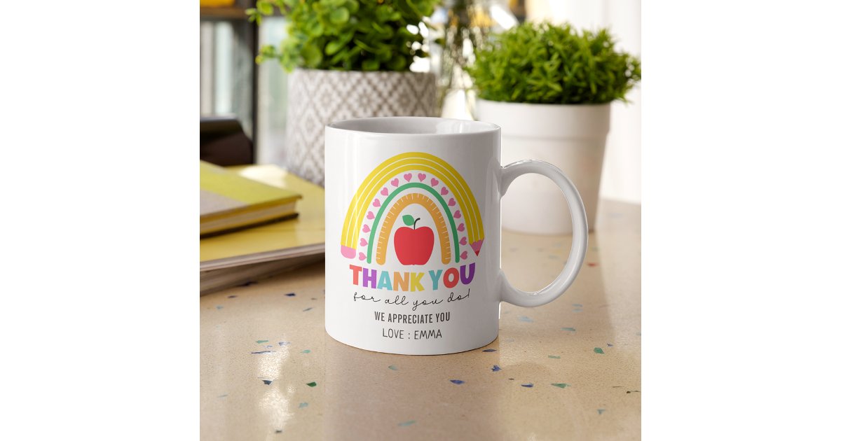 Thank You Colourful Teacher Appreciation Rainbow Coffee Mug | Zazzle