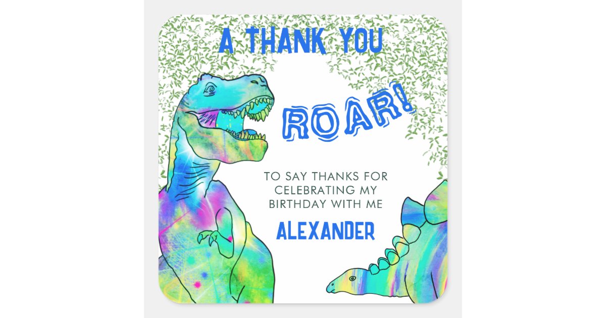 Thank you dinosaur Colourful Square Sticker | Zazzle