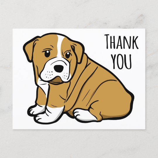 Thank You English Bulldog Puppy Dog Cartoon Postcard | Zazzle.com.au