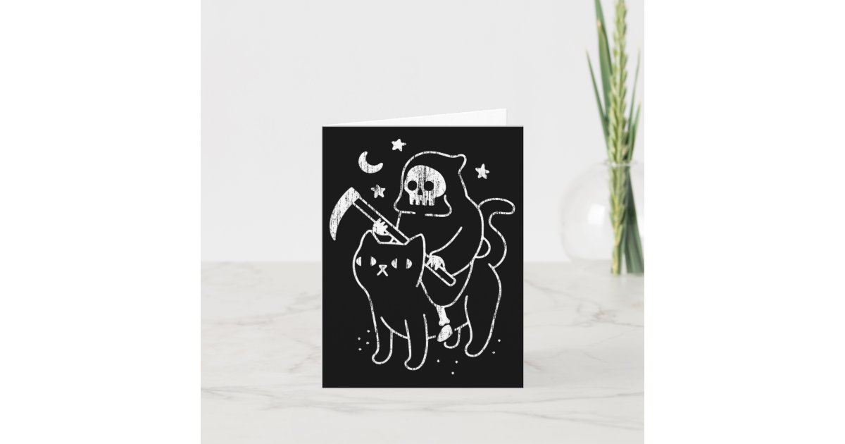 The Death Riding A Cat Fun Halloween Costume Party Card | Zazzle