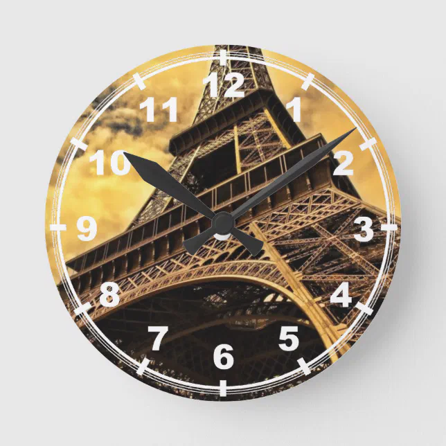 The Eiffel tower in Paris France Round Clock | Zazzle