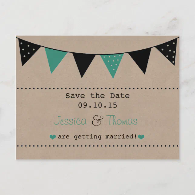 The Modern Turquoise Bunting Wedding Collection Announcement Postcard ...