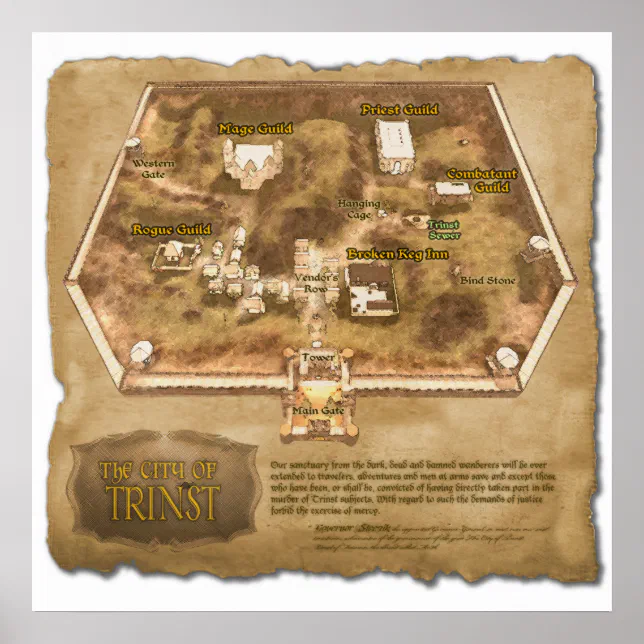 The Official Map of the City of Trinst Poster | Zazzle