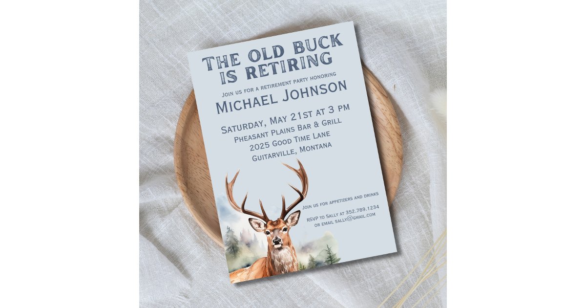 The Old Buck is Retiring Rustic Hunting Retirement Invitation | Zazzle