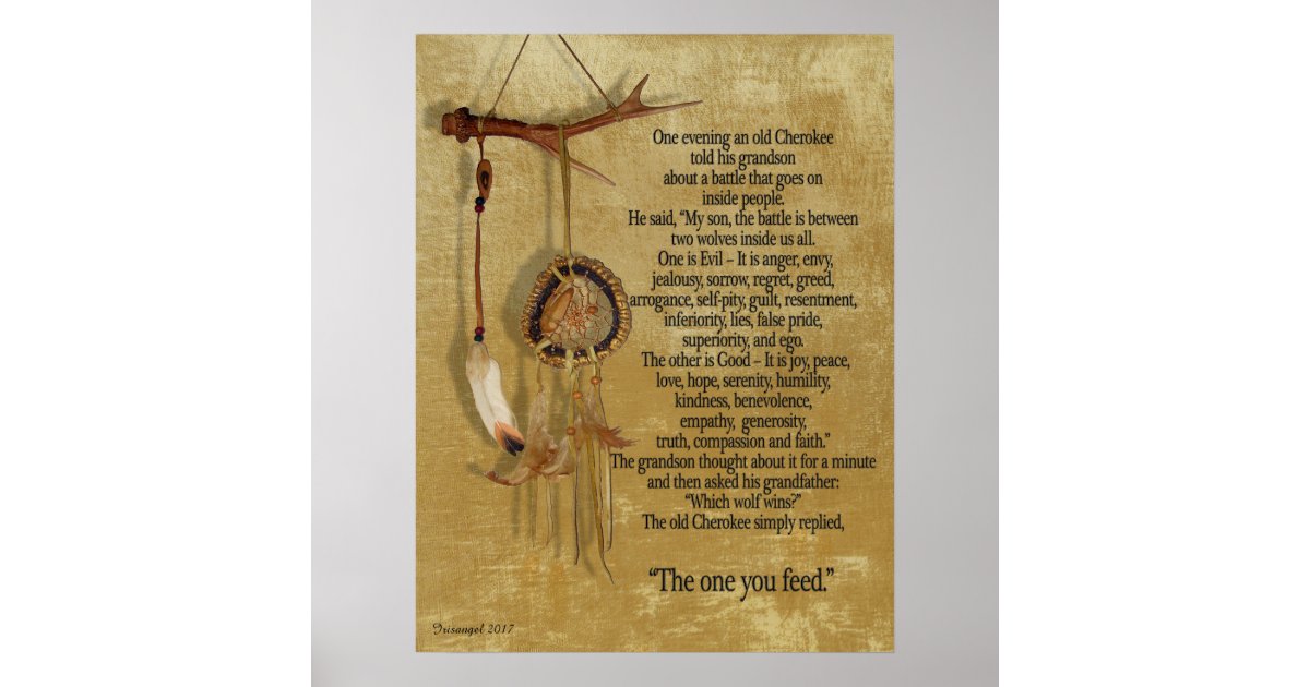 The Two wolves, Cherokee proverb Poster | Zazzle