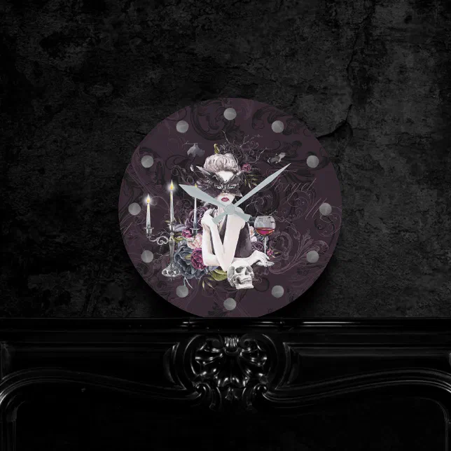 The Vampiress | Moody Gothic Vampy Glam Pale Skin Round Clock | Zazzle