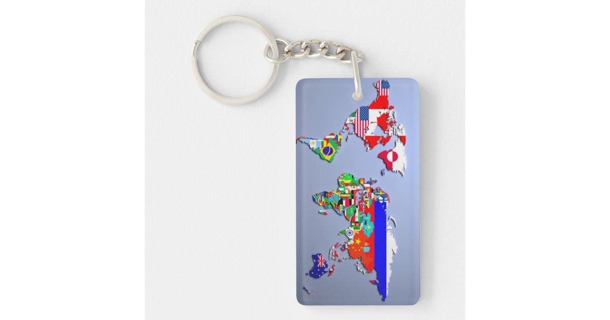 The World Map With Their Flags Key Ring | Zazzle
