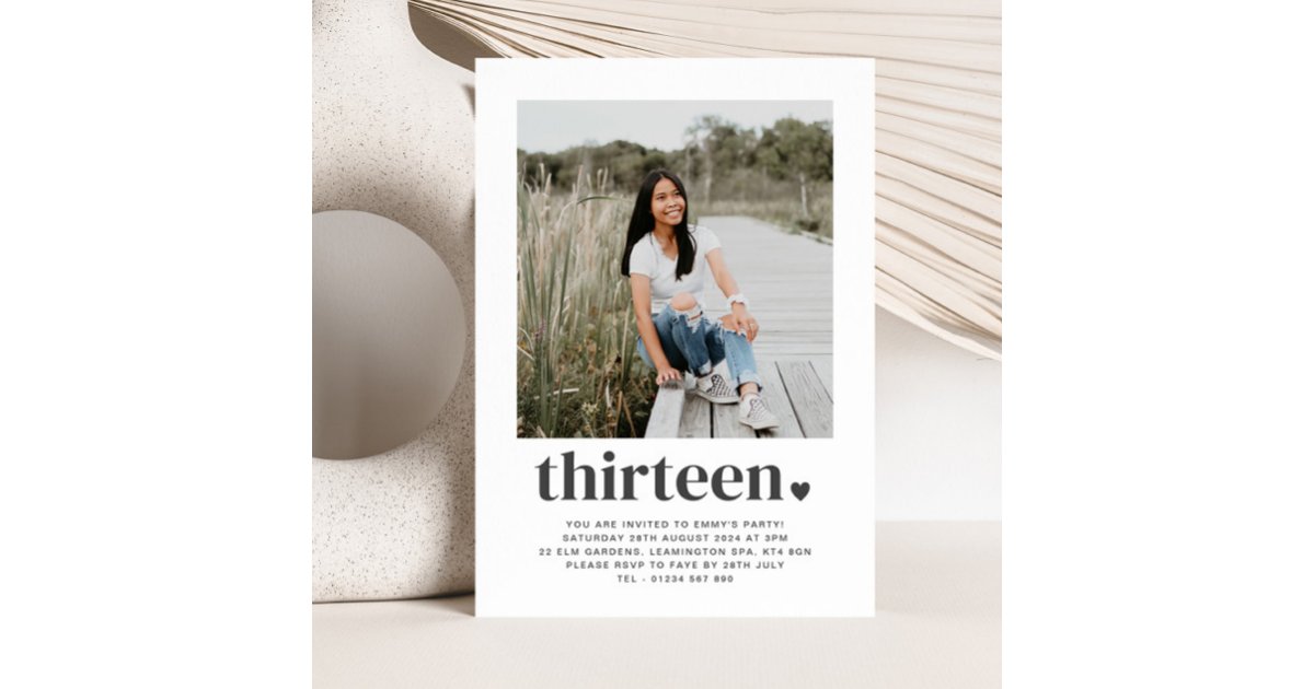 Thirteen Heart - Square Photo Birthday Invitation | Zazzle