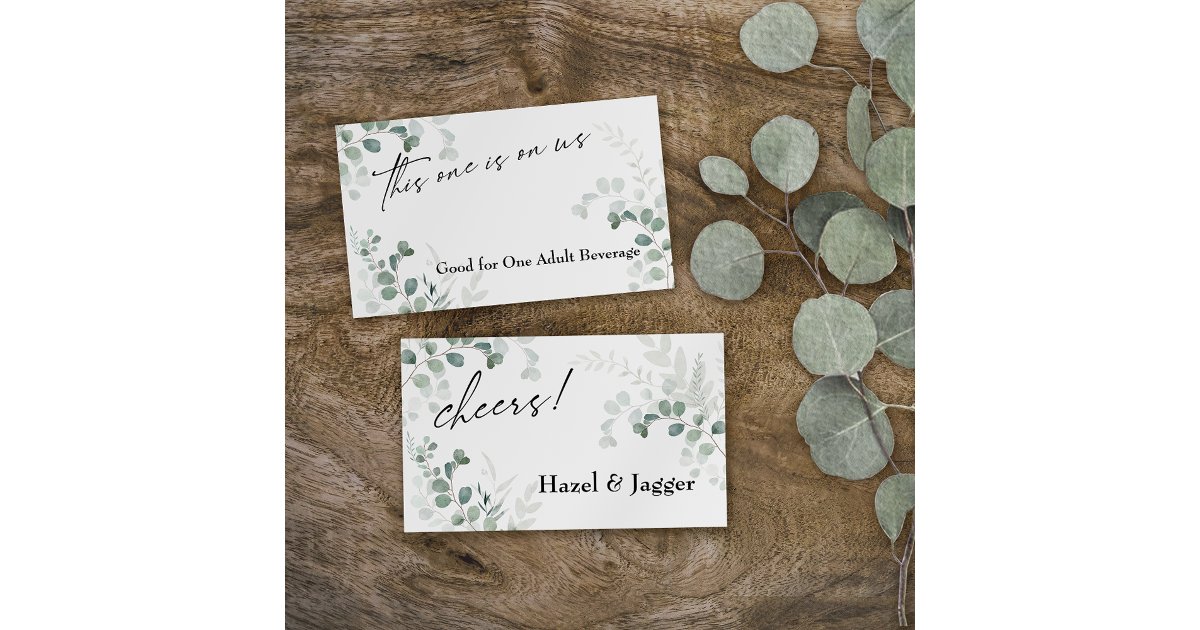 This One is On Us Elegant Greenery Drink Ticket Enclosure Card | Zazzle