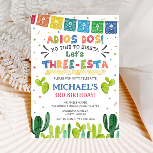 Three Esta Birthday Invitation | Zazzle