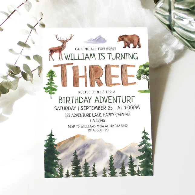 Three Explorer Adventure Boys 3rd Birthday Invitation | Zazzle