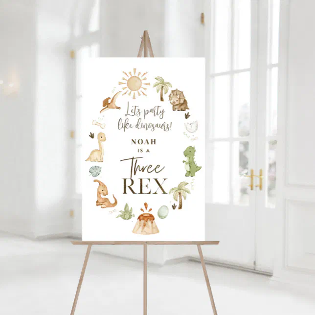 Three Rex Dinosaur 3rd Birthday Party Sign | Zazzle