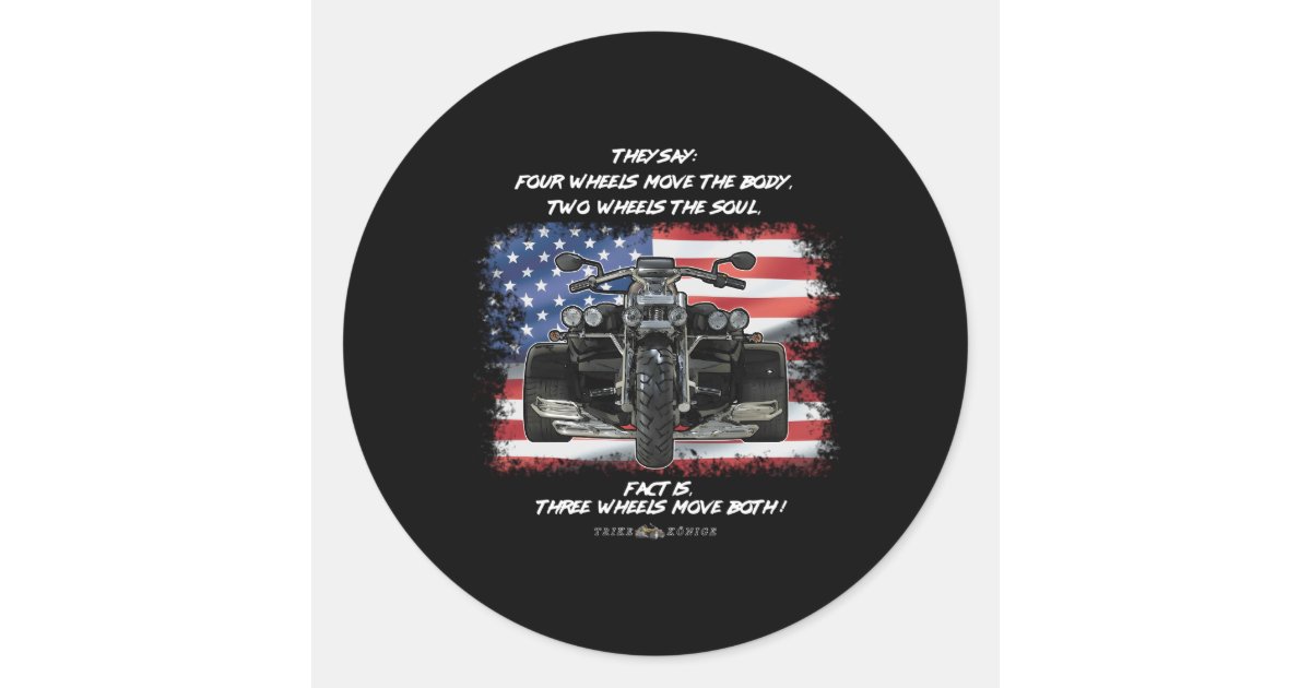 Three Wheels Do Both Usa Flags Trike Classic Round Sticker | Zazzle