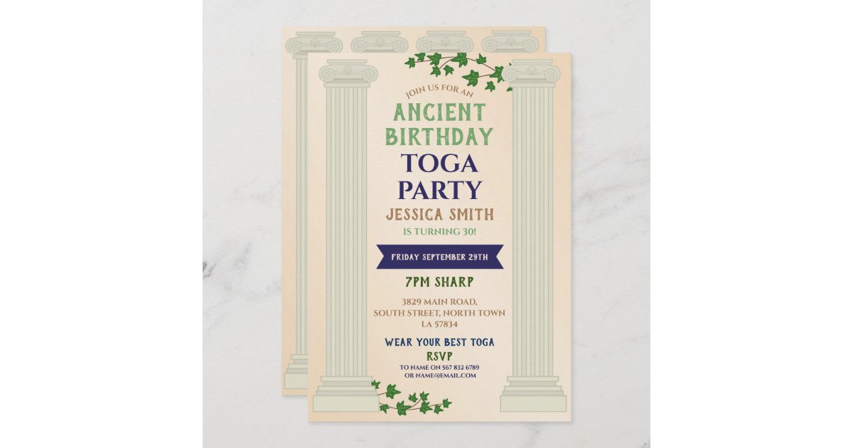 Toga Party Birthday Roman Ivy Scroll Ancient Invitation | Zazzle
