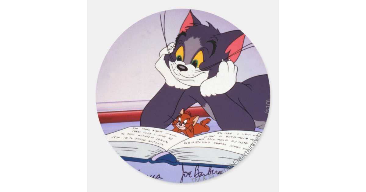 Tom And Jerry Reading Book Autographed Classic Round Sticker | Zazzle
