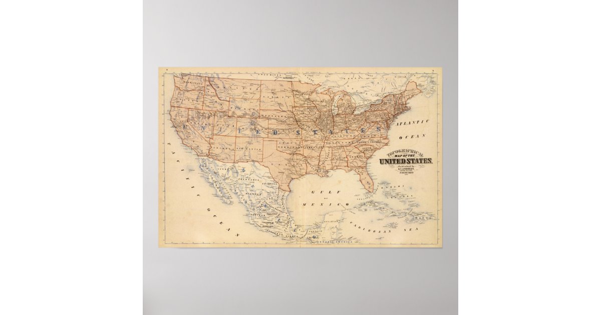 Topographical Map of the United States Poster | Zazzle
