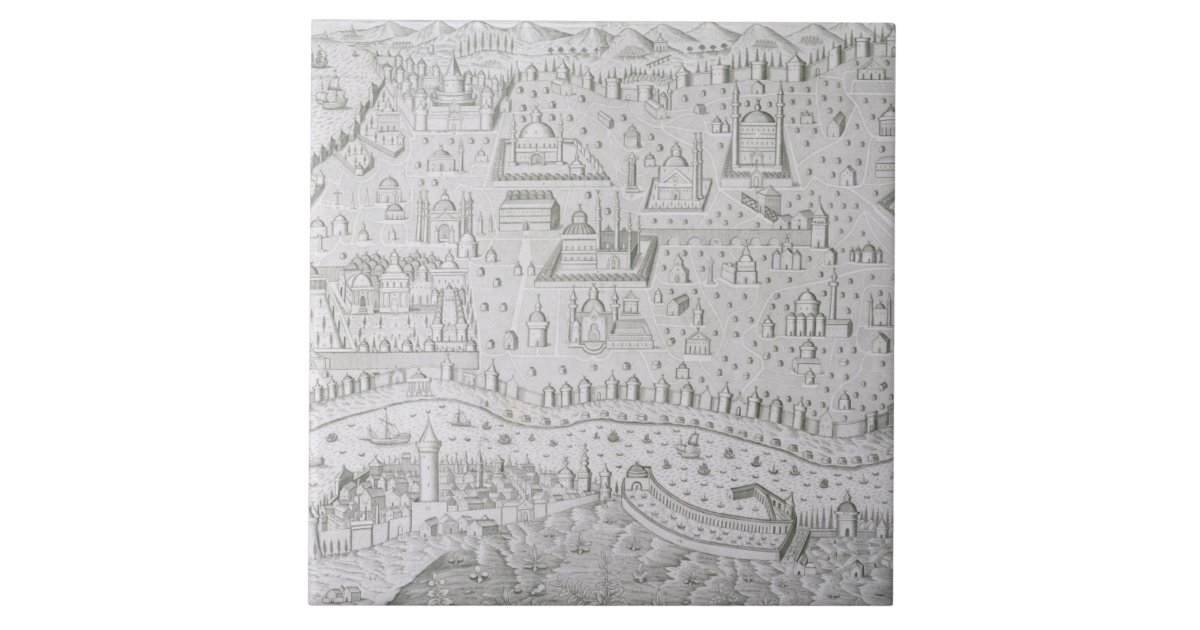 Town map of Constantinople, Turkey, c.1650 (engrav Ceramic Tile | Zazzle