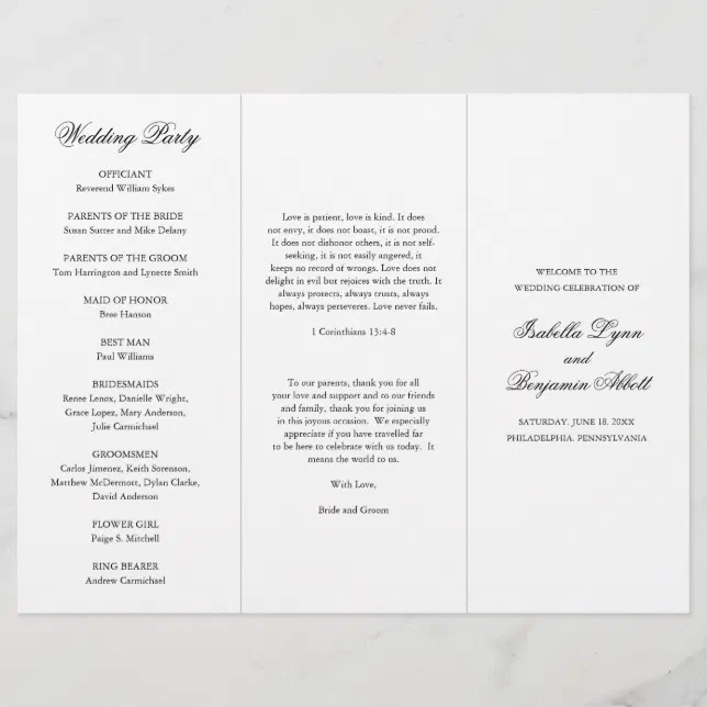 Traditional Black and White Wedding Program | Zazzle