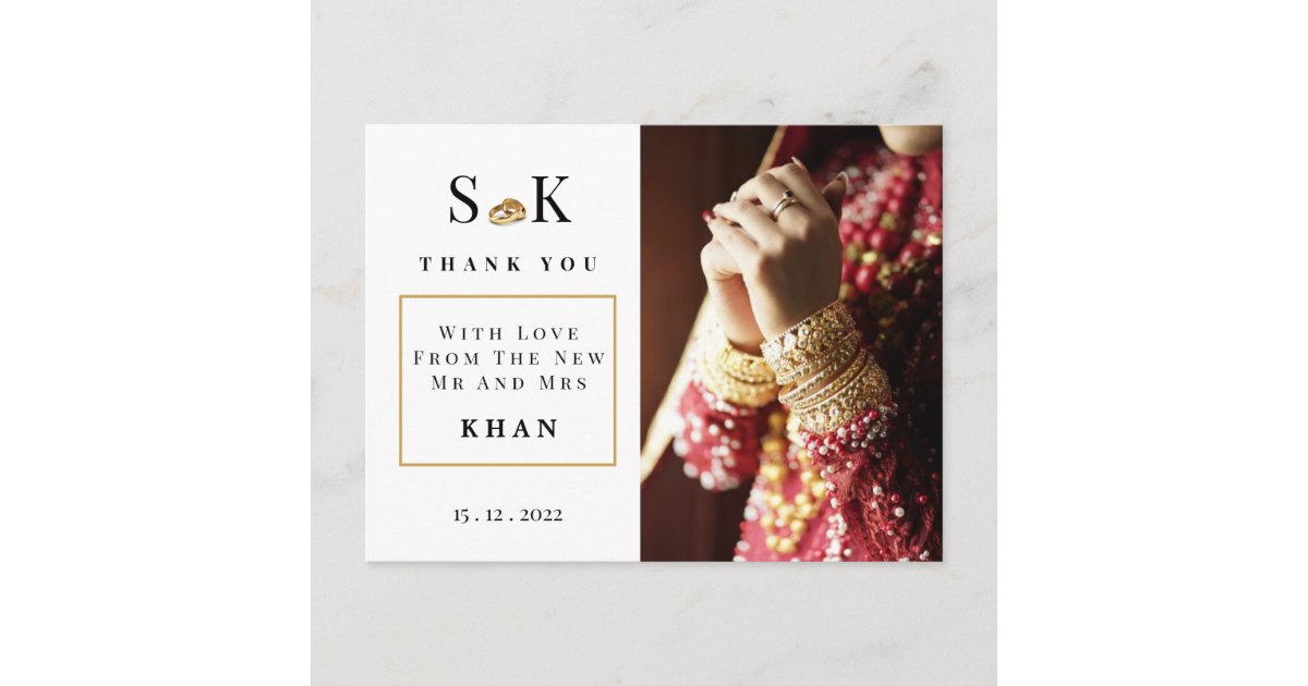 Traditional & Chic Photo Indian Wedding Thank You Postcard | Zazzle