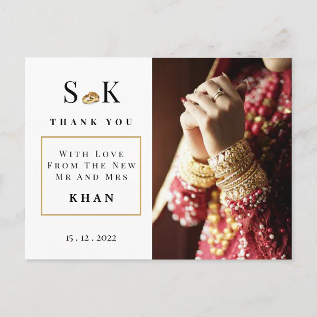 Traditional & Chic Photo Indian Wedding Thank You Postcard | Zazzle