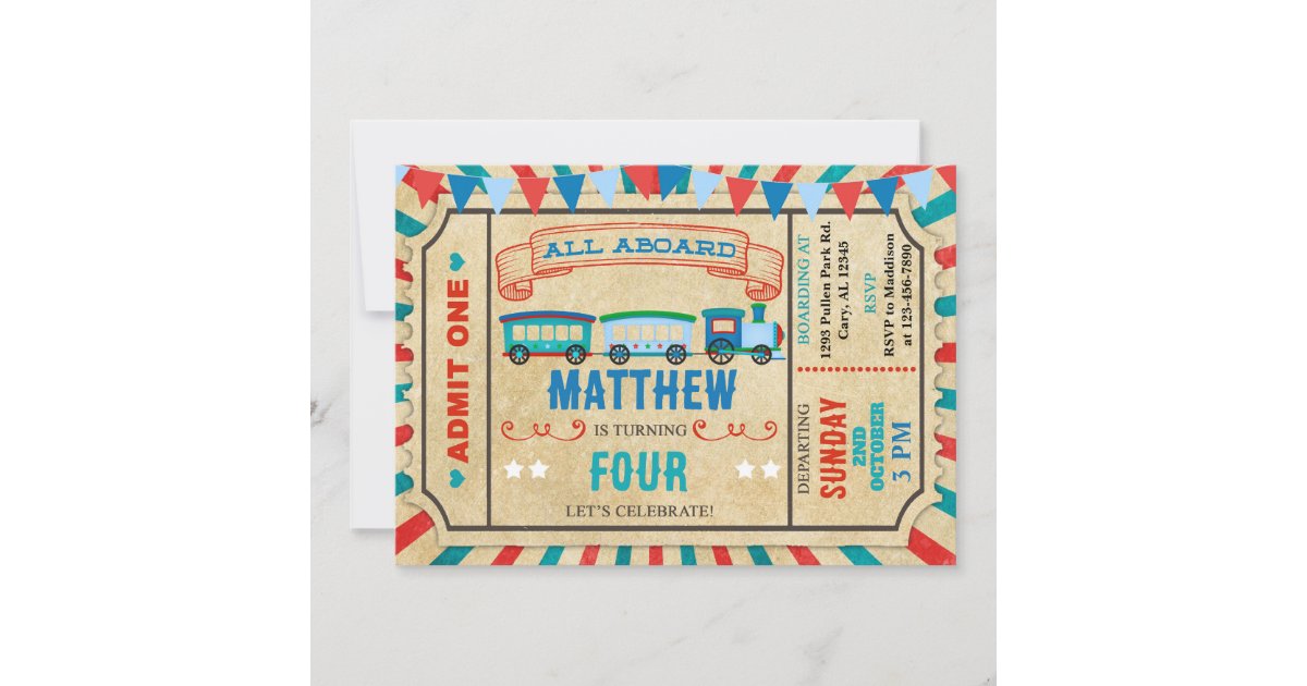 Train ticket boy birthday invitation. invitation | Zazzle
