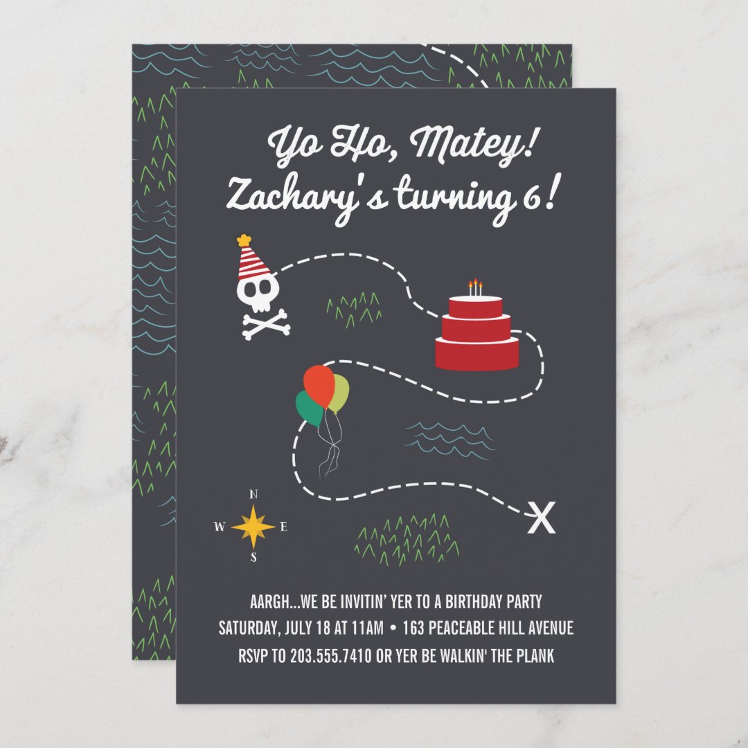 Treasure Map Birthday Invitation, Pirate Card | Zazzle