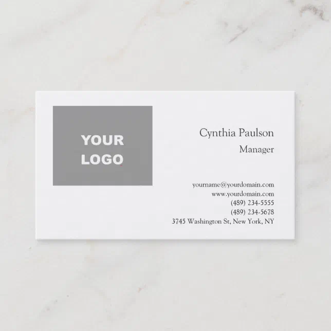 Trendy Minimalist Modern Add Your Logo Business Card | Zazzle