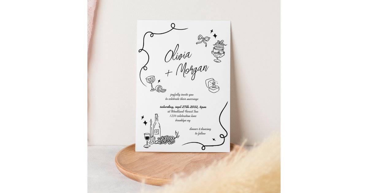 Trendy Scribble Doodle Script Wedding Invitation | Zazzle