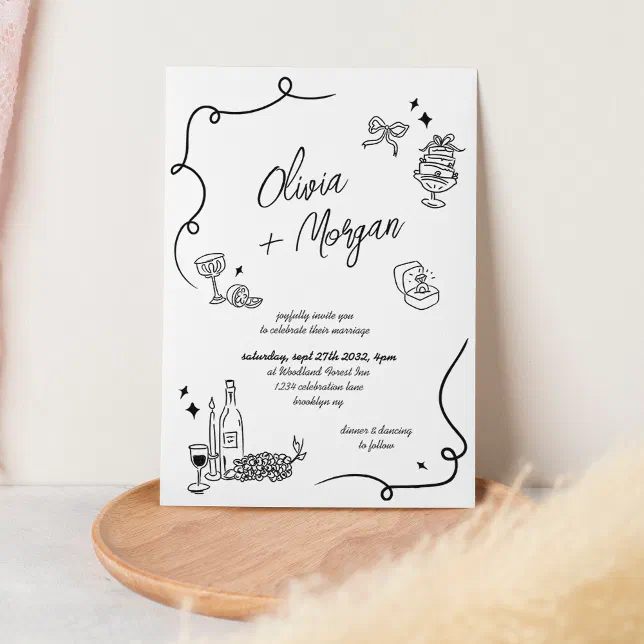 Trendy Scribble Doodle Script Wedding Invitation | Zazzle