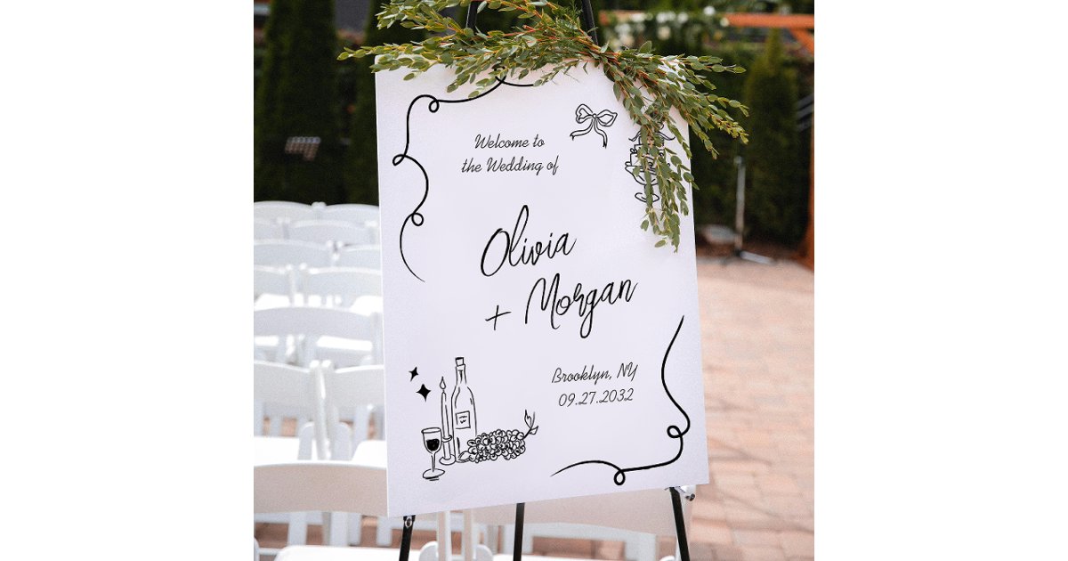 Trendy Scribble Doodle Script Wedding Welcome Poster | Zazzle