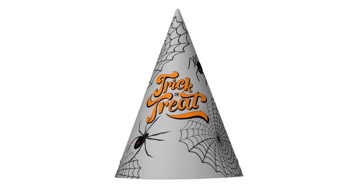 Trick or Treat Typography w/Spiders ID680 Party Hat | Zazzle