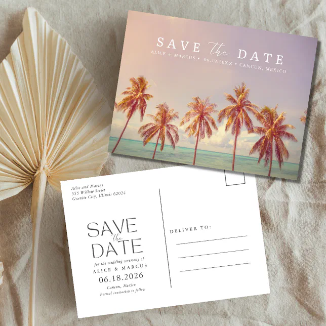 Tropical Beach Destination Wedding Save the Date Announcement Postcard ...