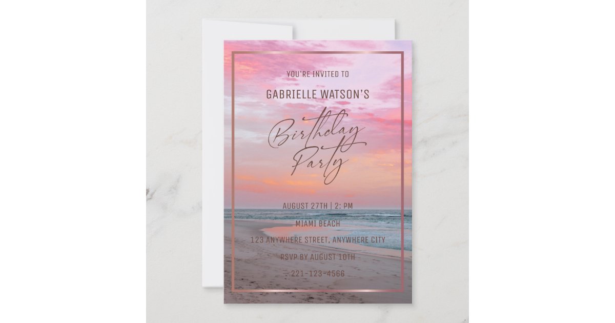 Tropical Beach Sunset Birthday Party Invitation | Zazzle