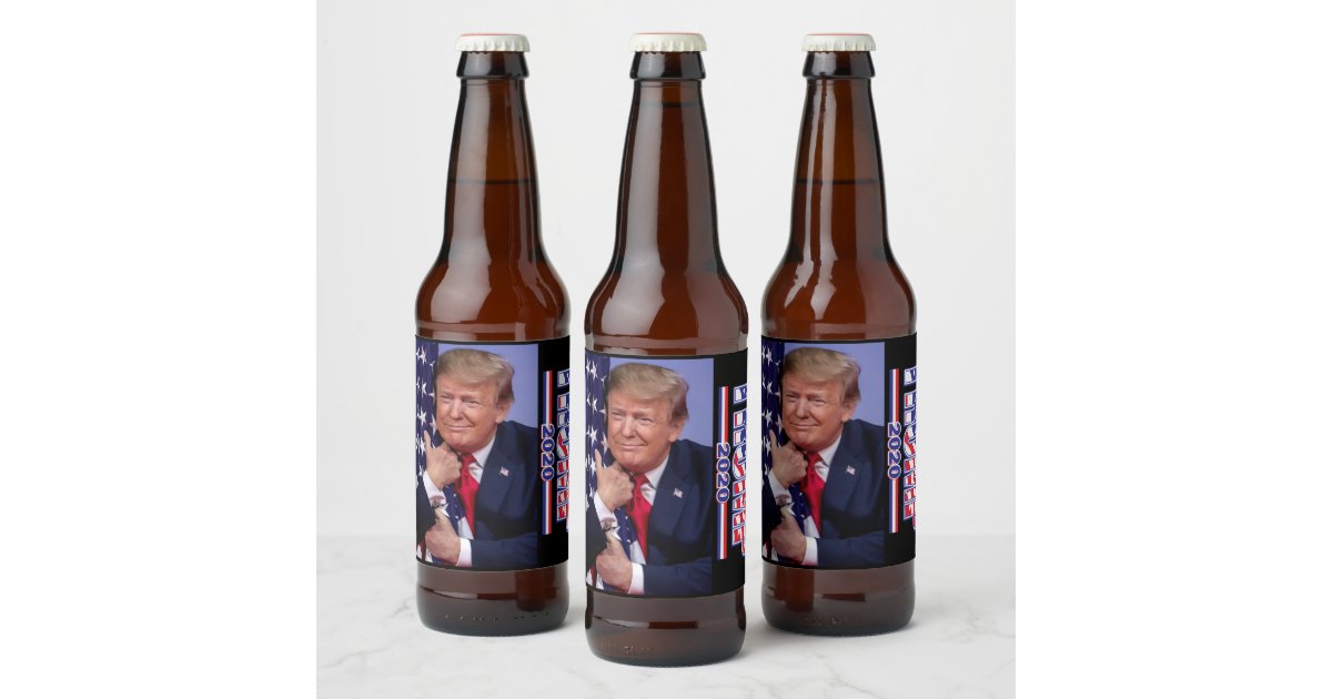 Trump 2020 Trump hugging the Flag Beer Bottle Label | Zazzle
