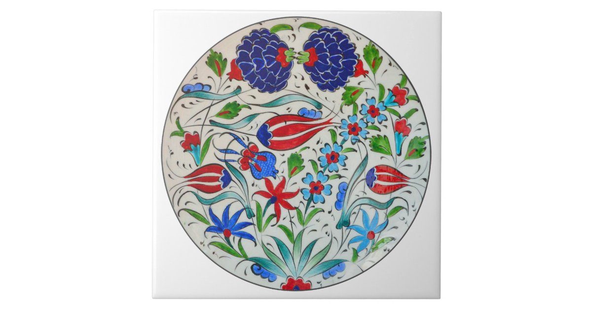 Turkish floral design ceramic tile | Zazzle