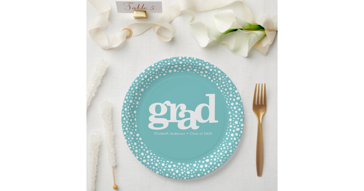 Turquoise graduation bold modern simple typography paper plate | Zazzle