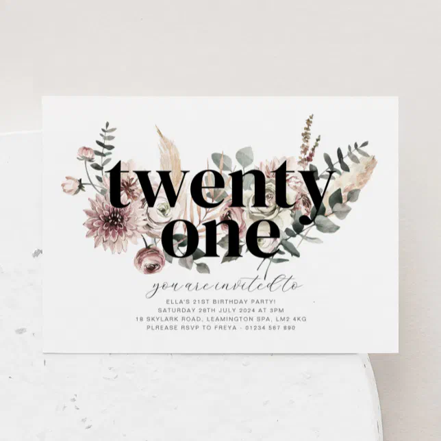 Twenty one Florals - 21st Birthday Invitation | Zazzle