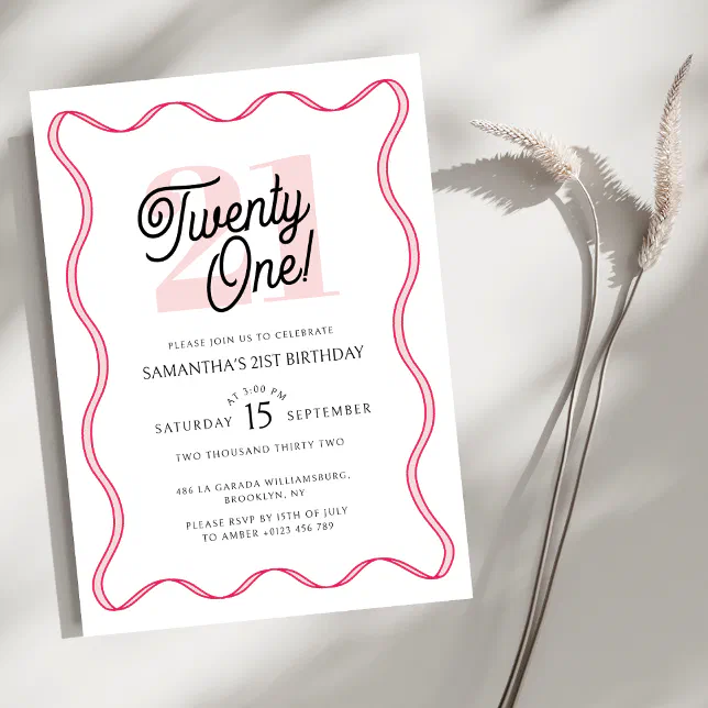 Twenty One Retro Wavy Minimalist 21st Birthday Invitation | Zazzle